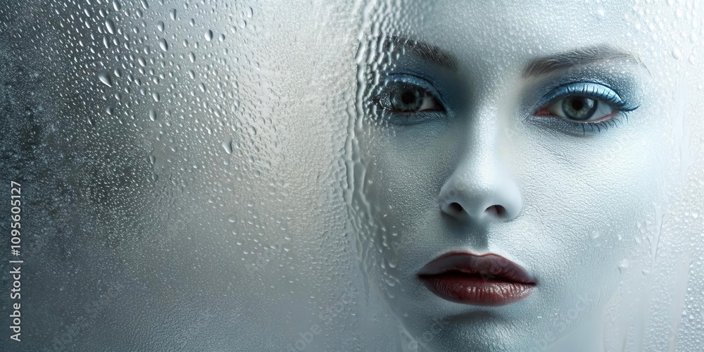 Beautiful girl. Reeded and Ribbed Glass. Model hidden behind mirror ...