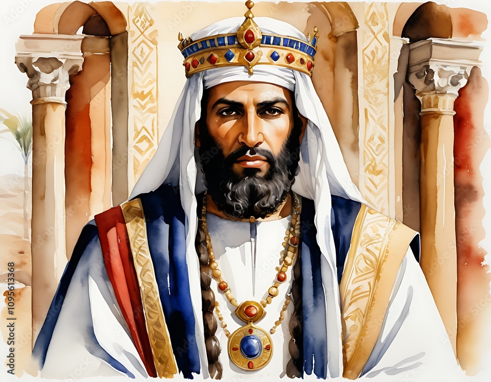 Watercolour Ilustration of King Solomon also called Jedidiah was the ...