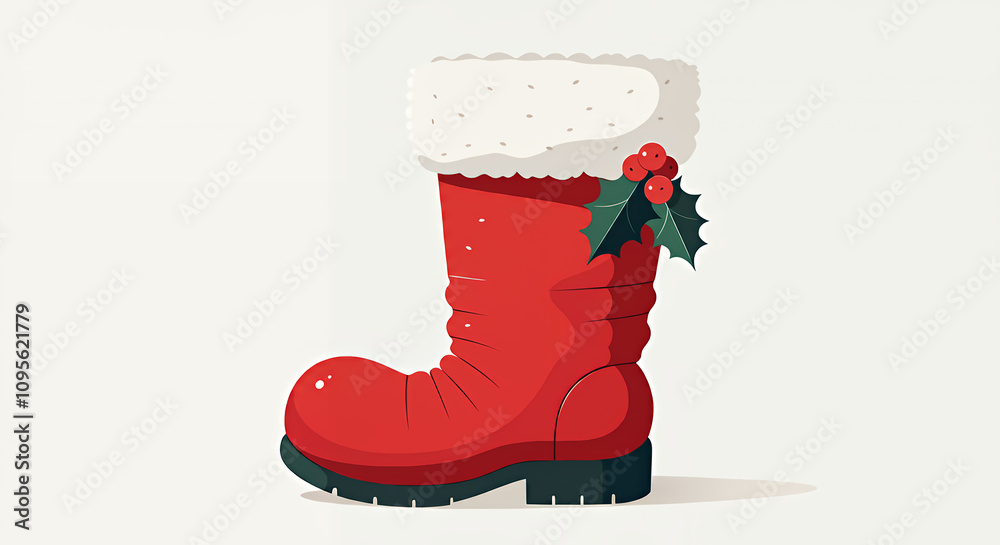 Christmas Santa Boot Illustration: Festive Red Boot with Holly and ...
