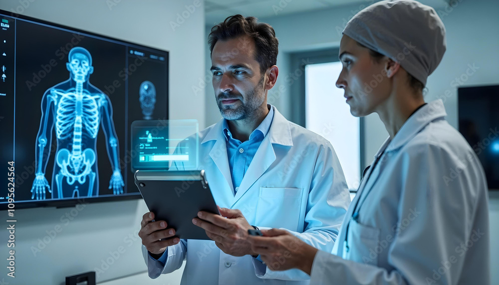 Healthcare and AI - A doctor using an AI-powered device to analyze a ...