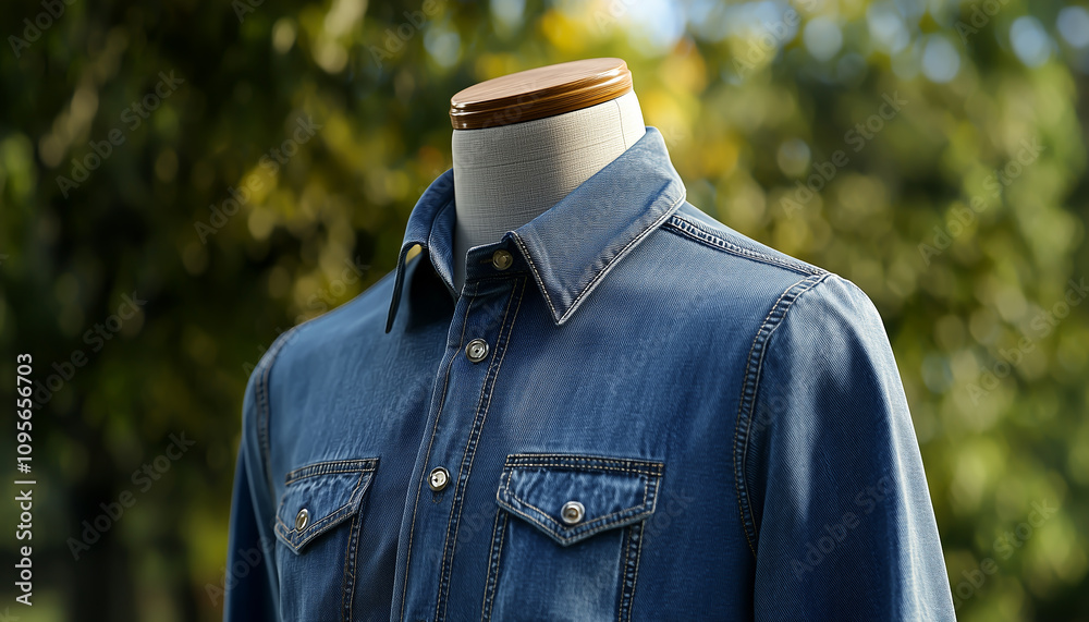 A casual denim-on-denim outfit on an empty mannequin, focusing on the ...