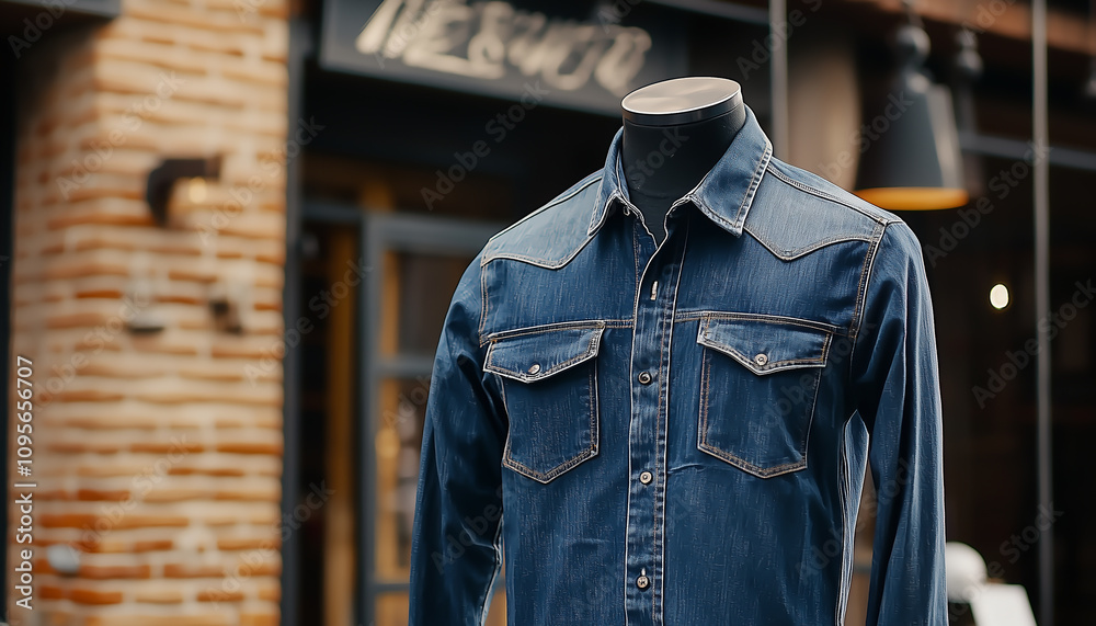 A casual denim-on-denim outfit on an empty mannequin, focusing on the ...