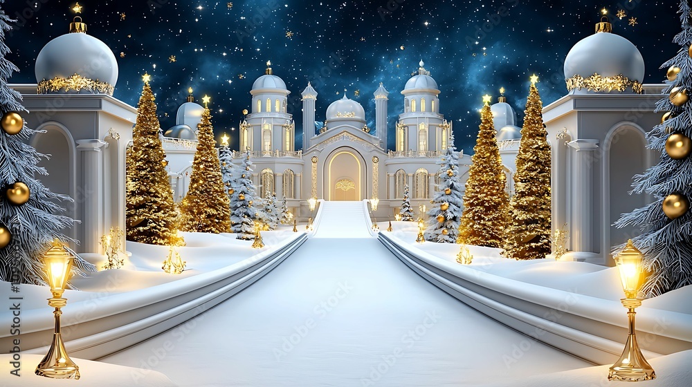 Christmas palace grand. A serene winter landscape featuring a grand ...