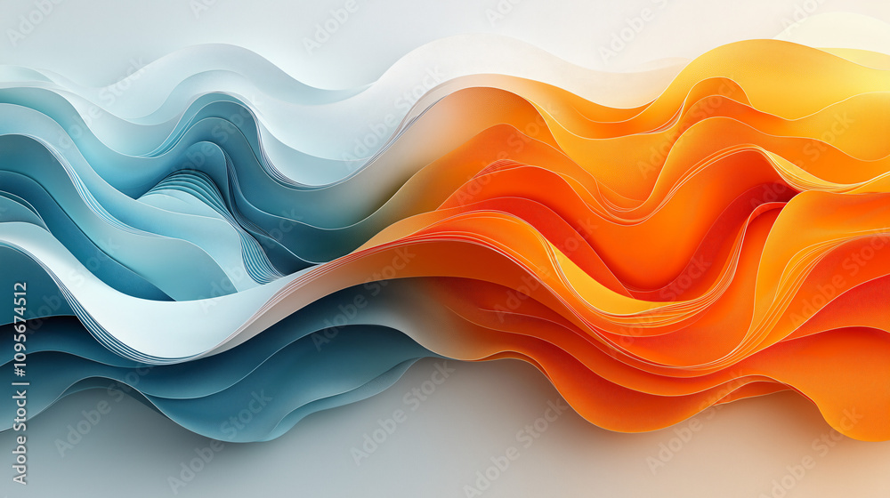 Background. Abstract geometric curves background, vibrant orange and teal color palette, dynamic ...
