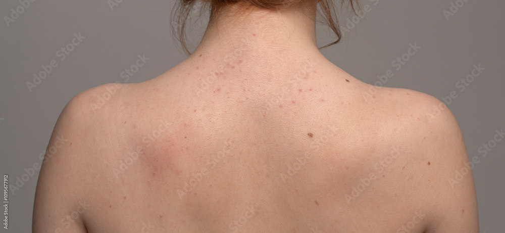 Skin texture. Skin care concept. Acne treatment. Acne pimple on back ...