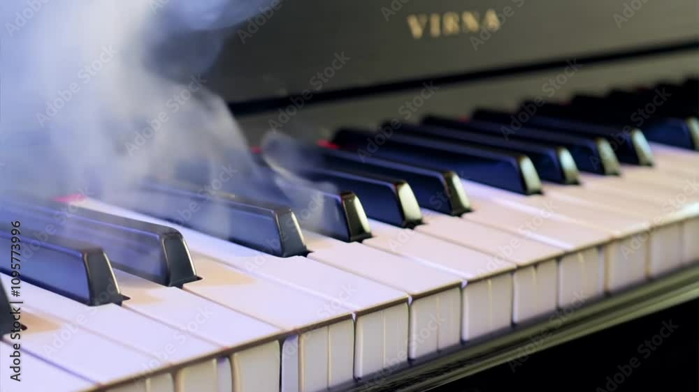 Smoke and Mirrors: A close-up reveals a piano keyboard shrouded in ...