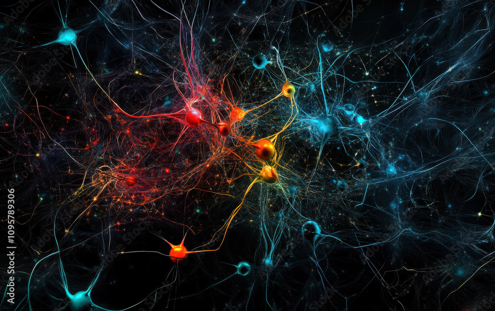 Explore a vibrant depiction of neural networks, showcasing ...