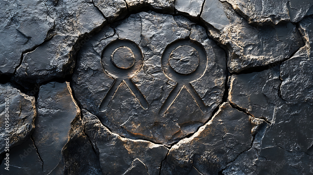Abstract representation of gender symbols etched into cracked stone, 8k ...