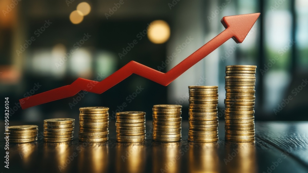 18.A progression of gold coin stacks arranged like a bar graph, with a ...