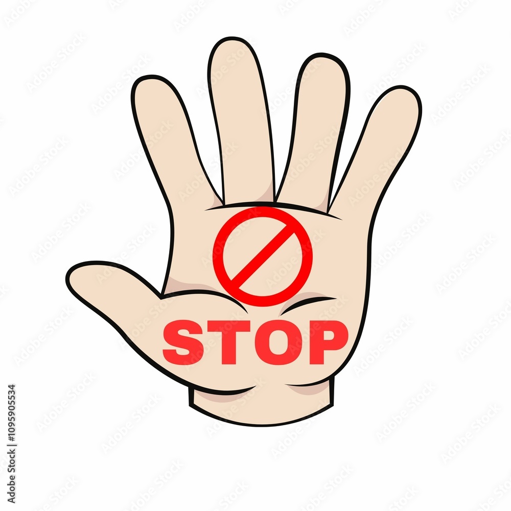 Stop Abuse Red Hands Icon Illustration With Text. Stop Violence. Symbol ...
