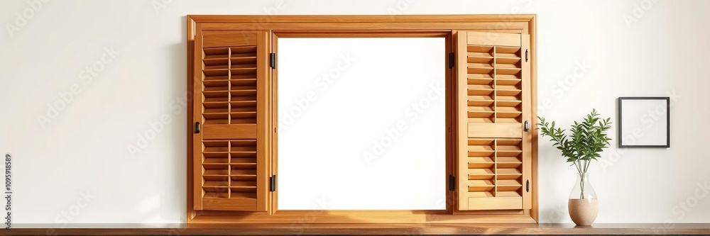 A beautifully crafted bifold plantation shutter frame against a modern ...