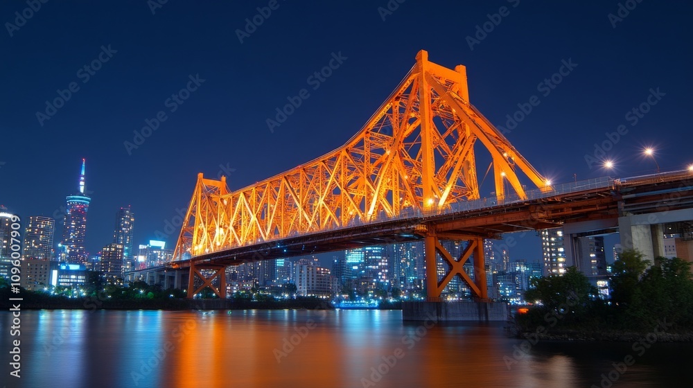 Nighttime Bridge Illumination: A stunning view of a modern city ...