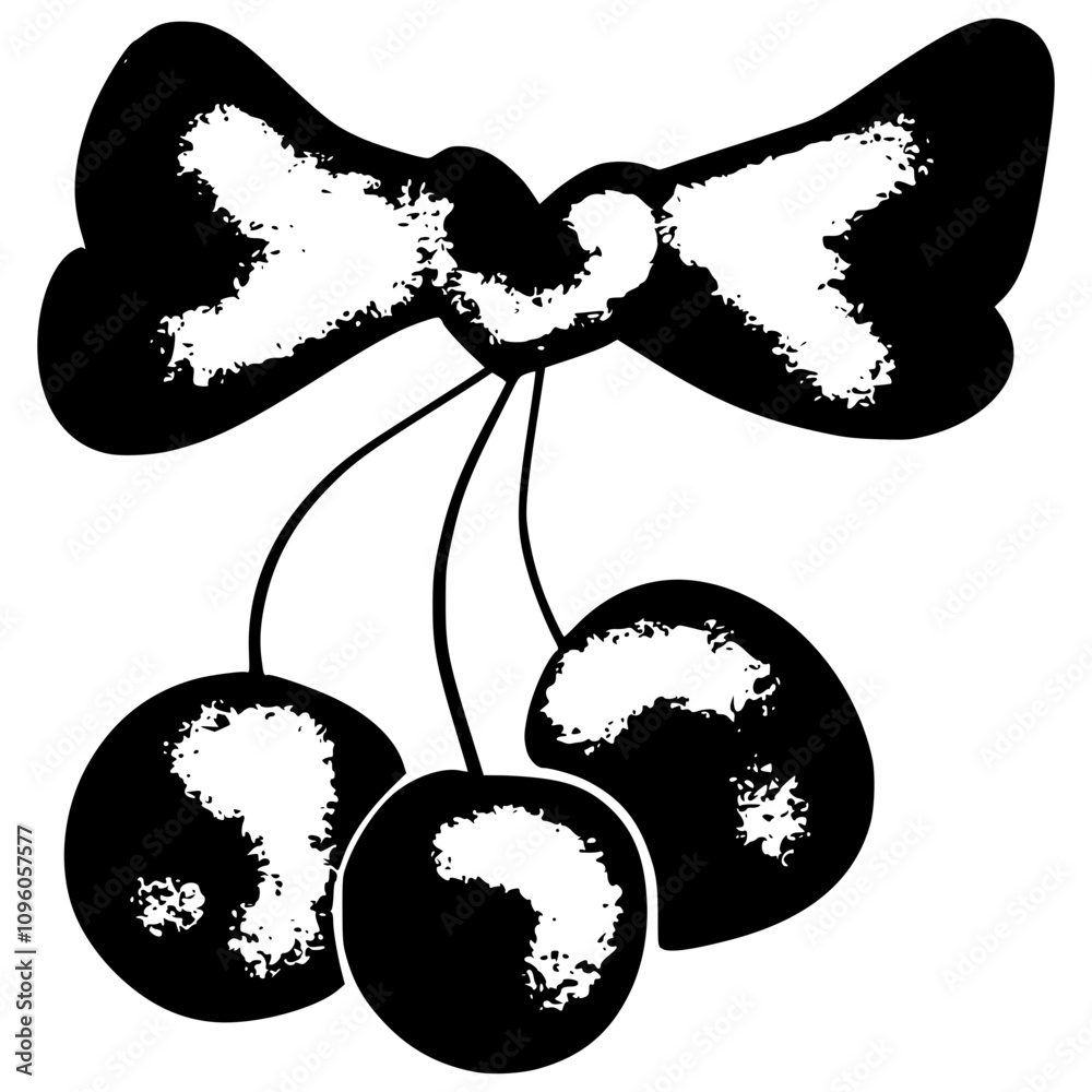 hand drawn cherry with bow coquette clipart, cute, y2k, aesthetic, bows ...