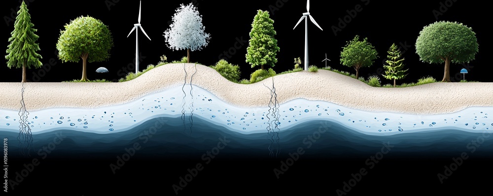 A cross-section diagram of an offshore wind farm and ocean ecosystem ...