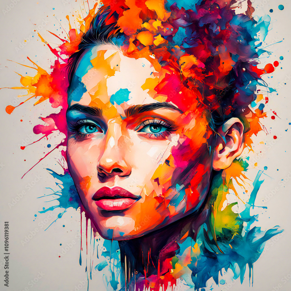 Foto de portraits of different human faces with splashes of bright ...