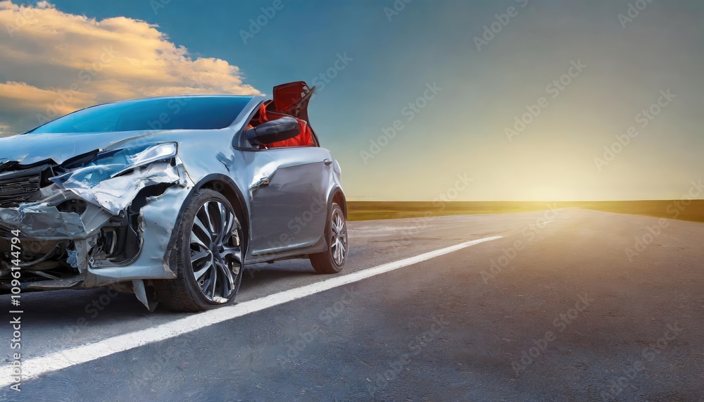 Graphic illustration of a car crash on the road with vehicles damaged ...