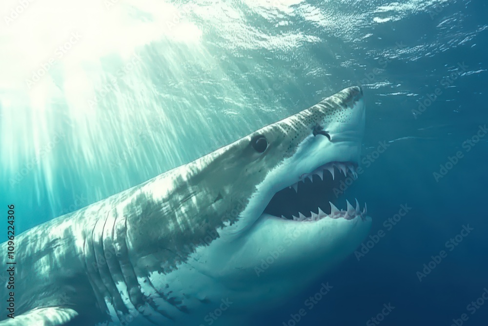 Great White Shark Underwater Profile A powerful great white shark Stock ...