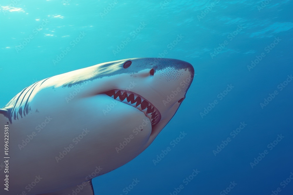 Great White Shark Underwater Profile A powerful great white shark Stock ...