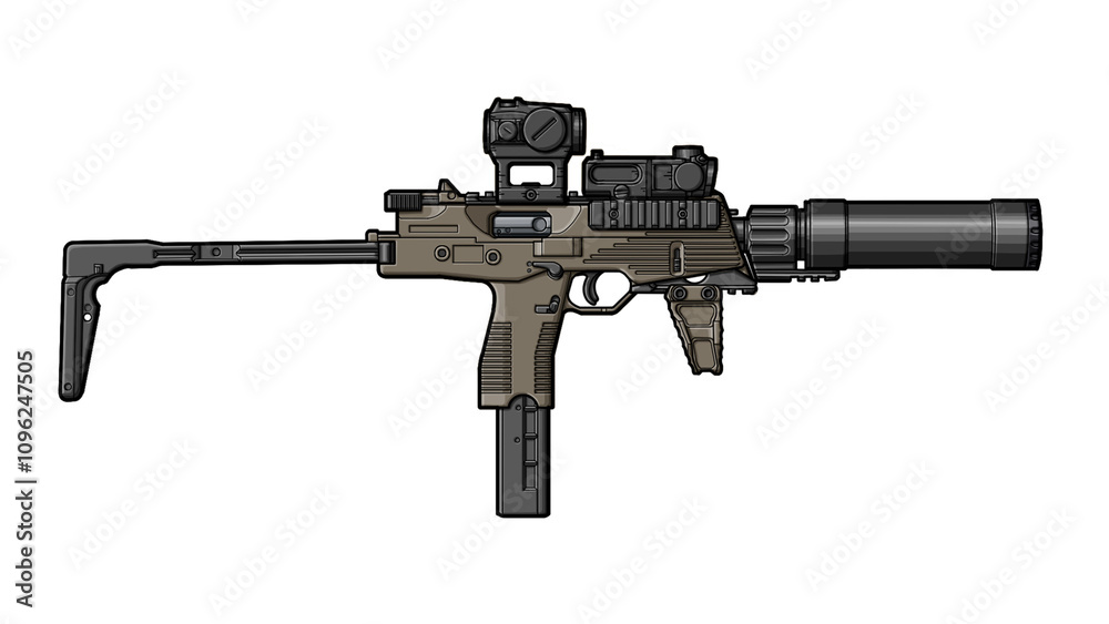 upgraded tuned tmp, mp9 submachine gun with collimator sight, tactical ...