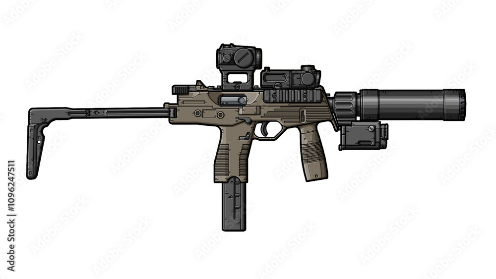 upgraded tuned tmp, mp9 submachine gun with collimator sight, tactical ...