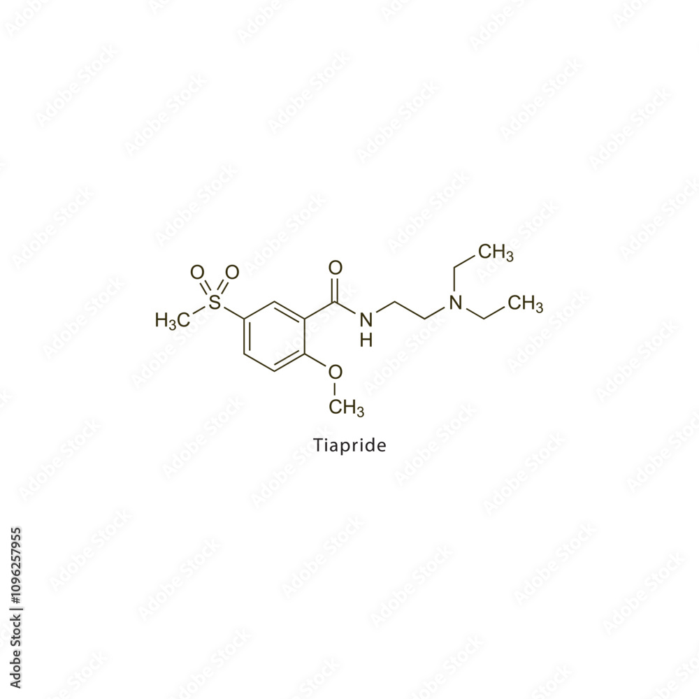 Tiapride flat skeletal molecular structure Atypical Antipsychotic drug ...