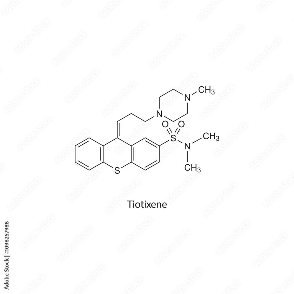 Tiotixene flat skeletal molecular structure Antipsychotic drug used in ...