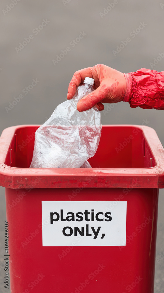 Plastic Pollution Waste Reduction Concept. A person is placing a ...