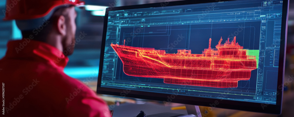 engineer using advanced simulation software to design ship, showcasing ...
