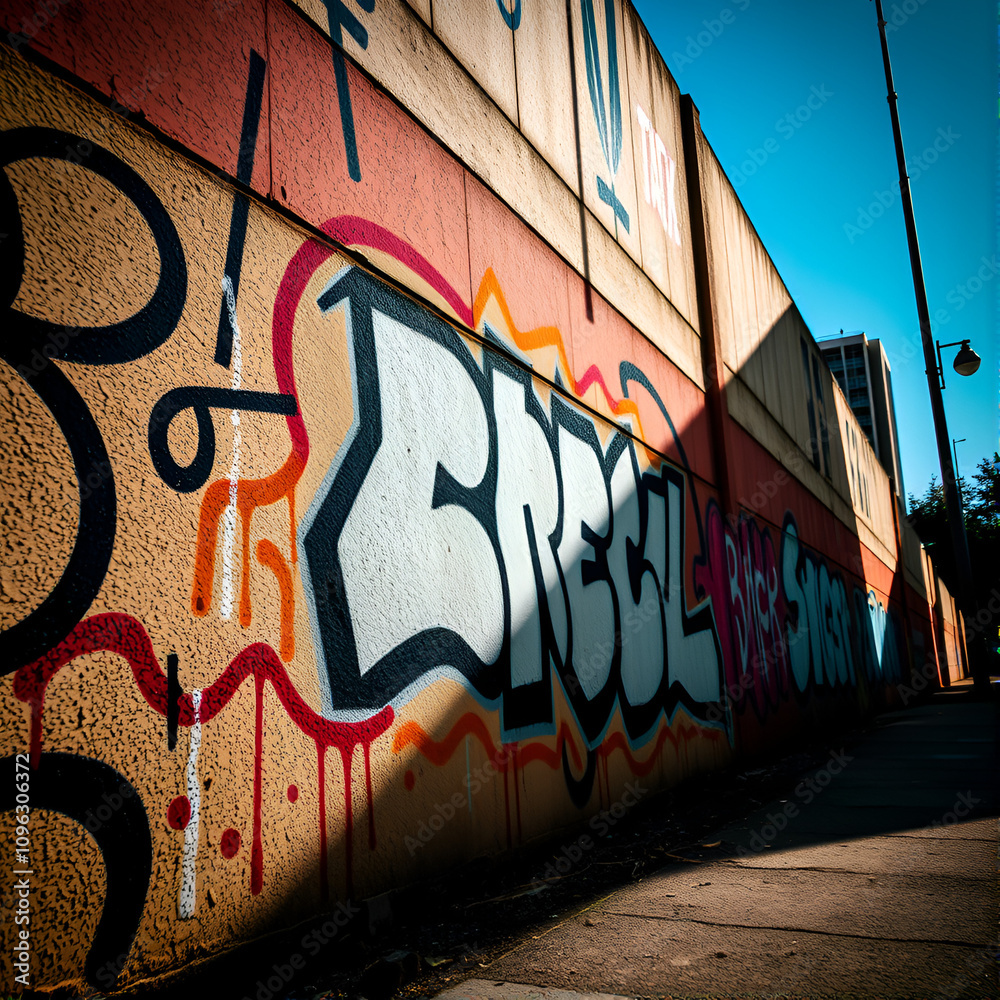 Craft a visually striking composition showcasing abstract graffiti on a ...