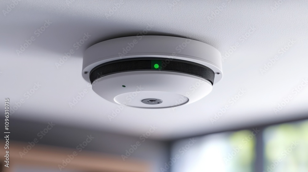 Fire alarm sensor signal concept. A smoke detector mounted on the ...