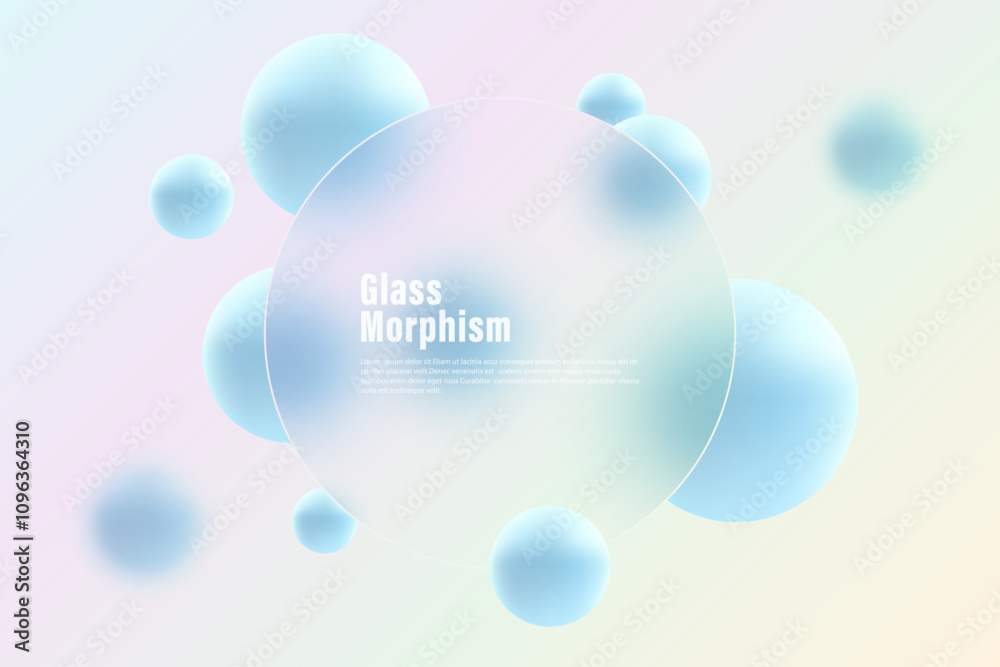 Glass morphism website landing page template. Round frosted glass ...