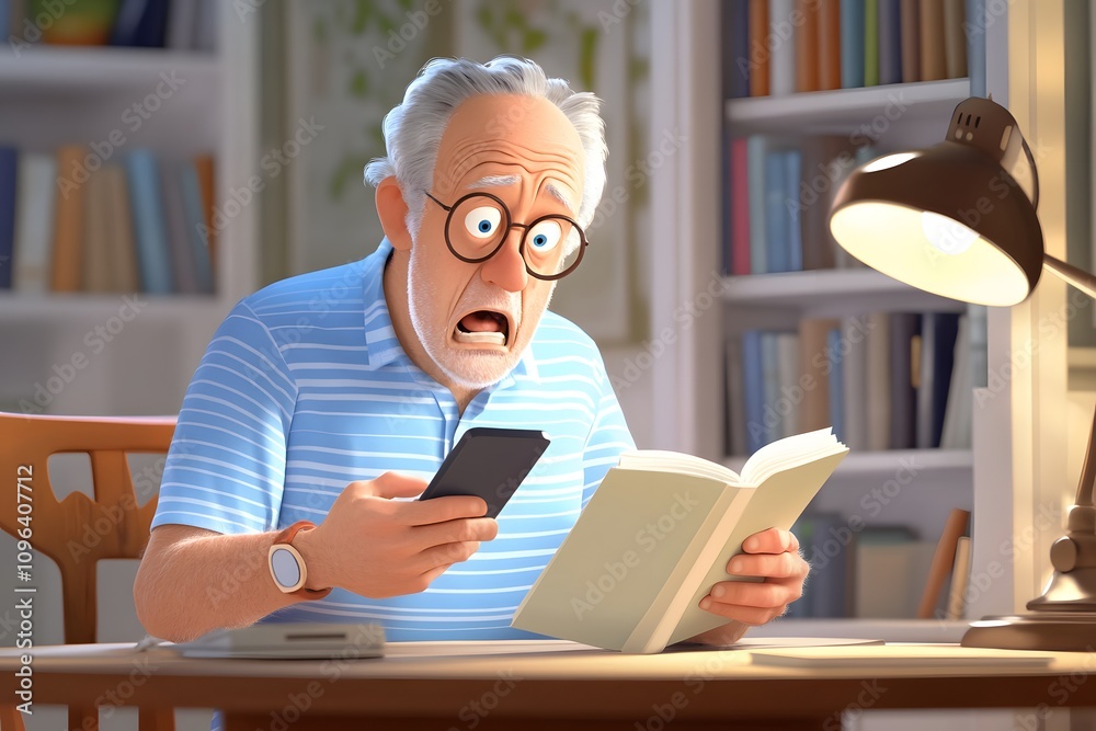Cartoon of an older man looking confused while reading his shocking ...
