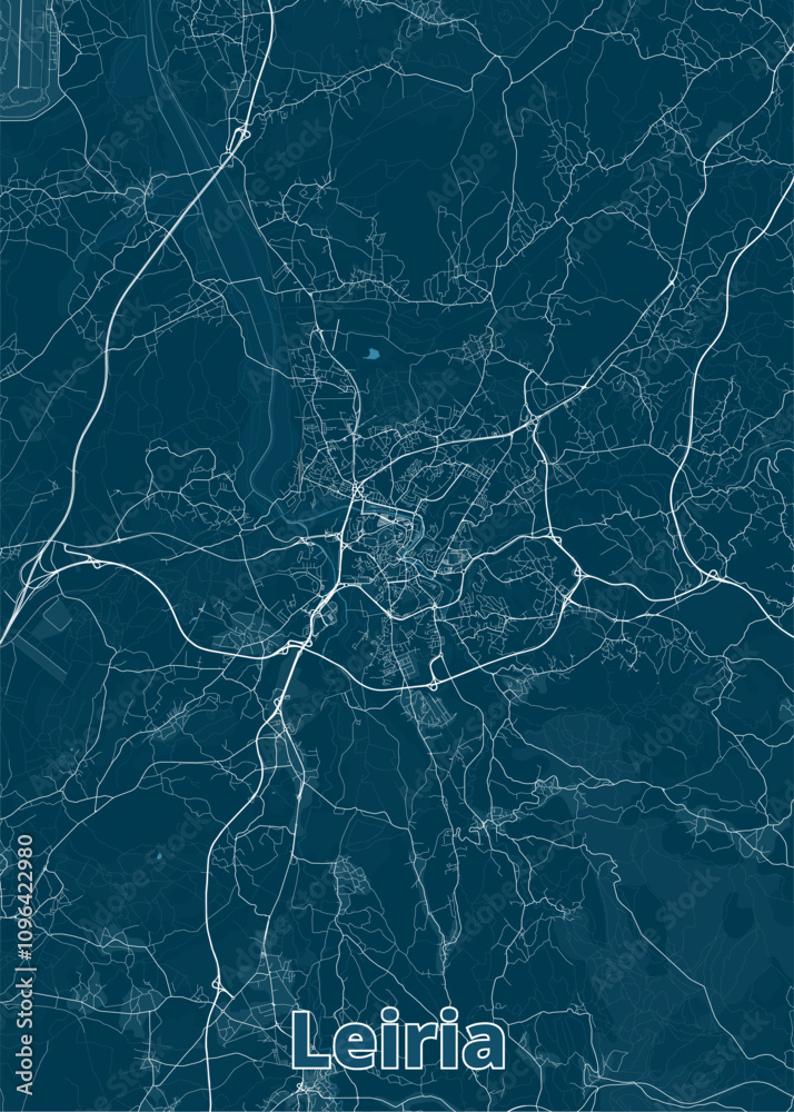 A detailed map of Leiria, Portugal, rendered in a minimalist style. The ...
