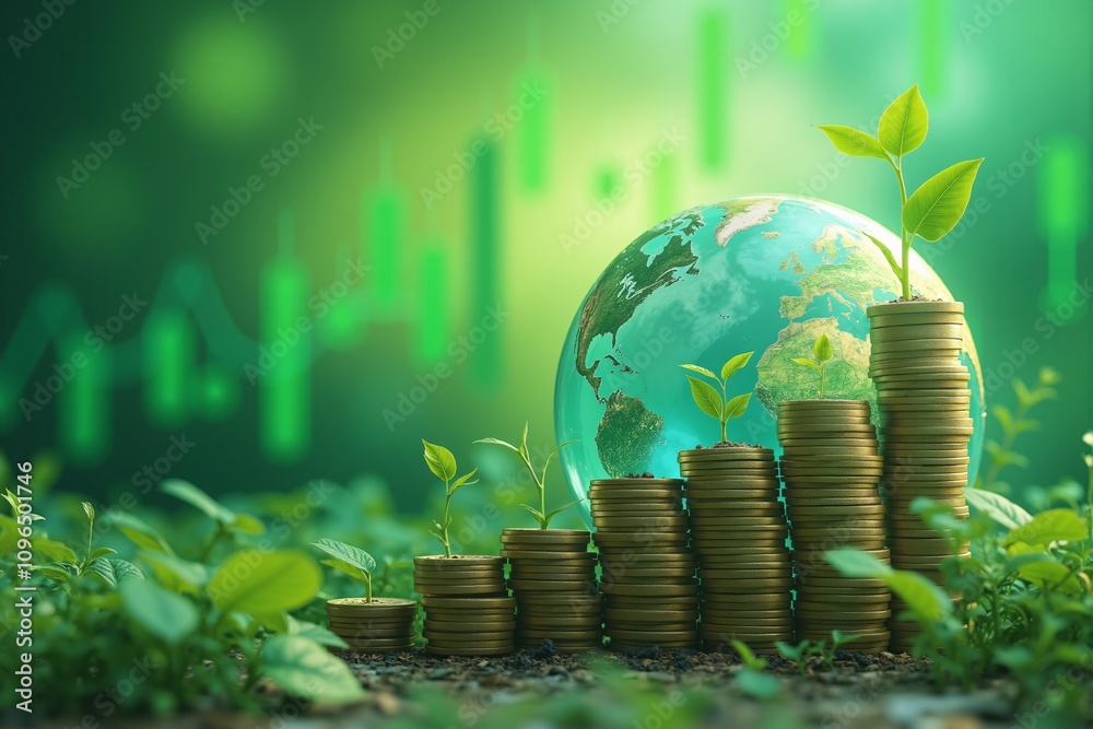 Growing Green Investments Sustainable Finance ESG Earth Coins Plants ...