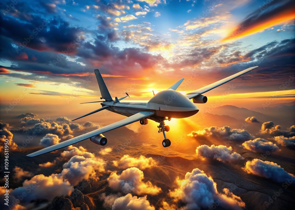 Advanced Tactical Drone in Action: A Close-Up View of a Medium-Altitude ...