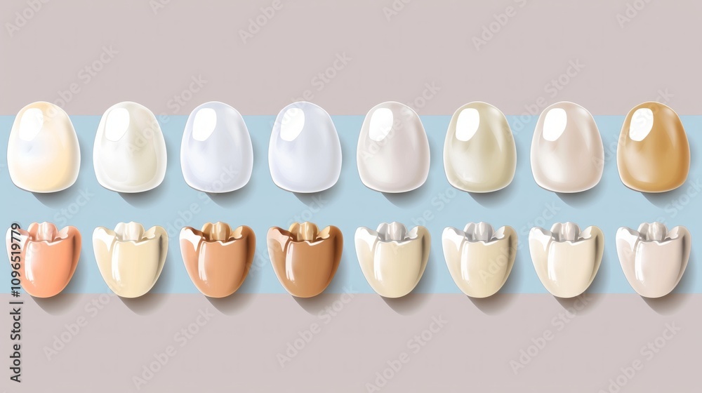 Illustration of tooth shade guide showing enamel color variations ...