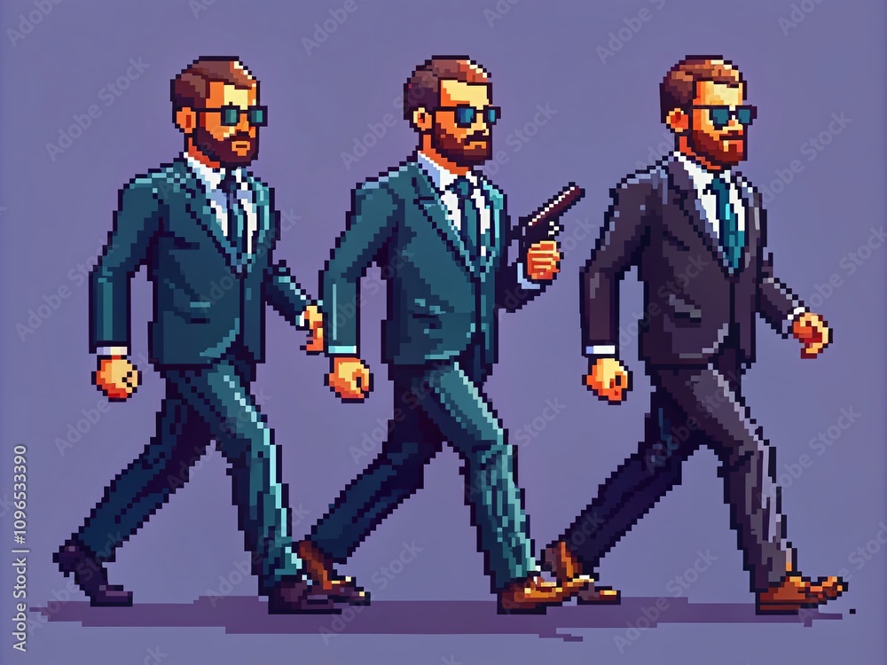 Animated Bodyguard Character in Pixel Art Style: Dynamic Walk Frames ...