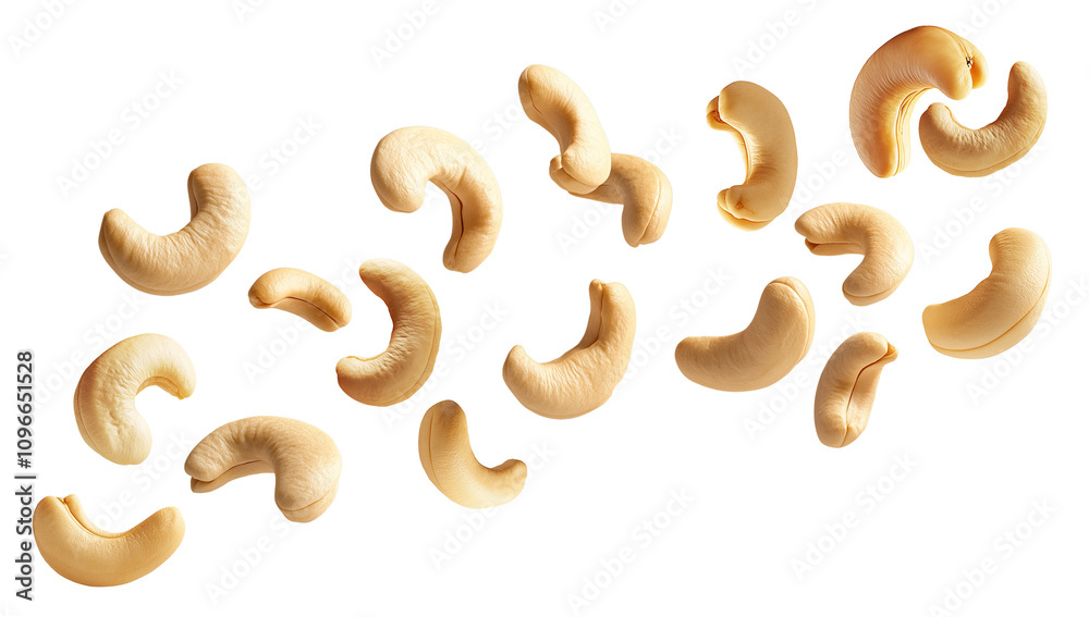 Flying or falling fresh shelled, roasted cashew nuts on transparent PNG ...