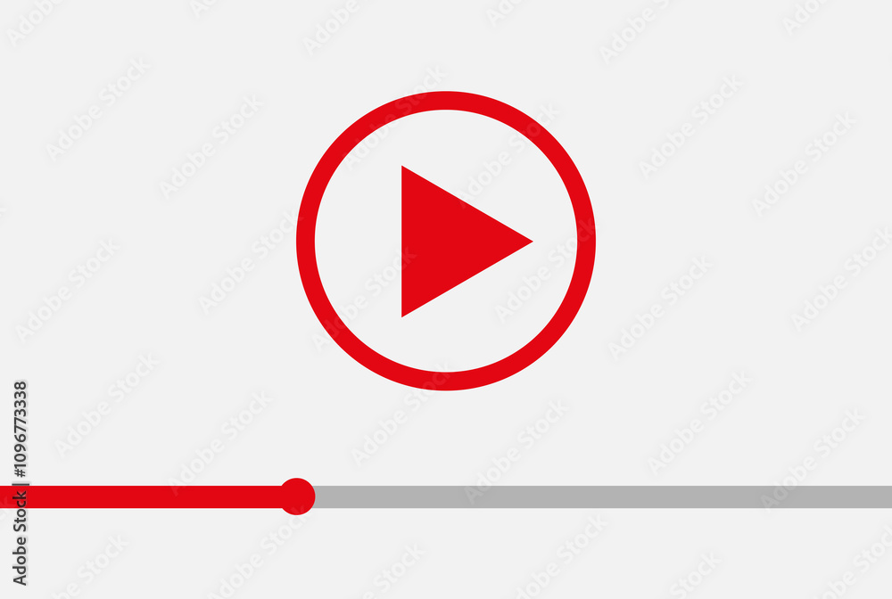 Minimalistic illustration of a red play button inside a circle with a ...