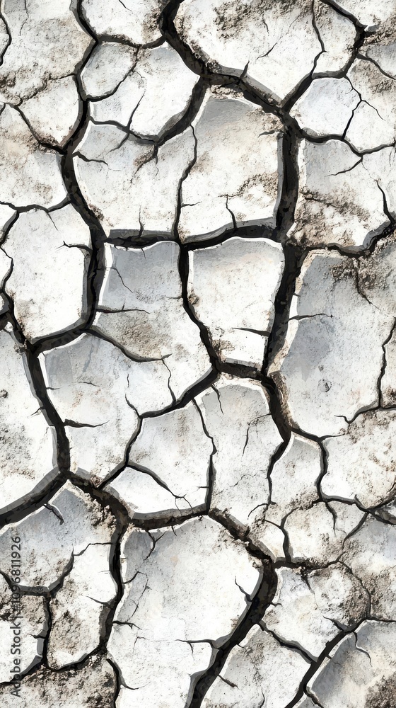 A close-up view of dry, cracked earth showcasing a pattern of fissures ...