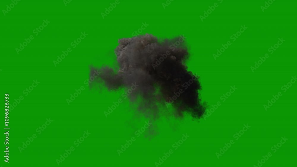 Large military fiery explosion with smoke, three speeds, 24p, green ...
