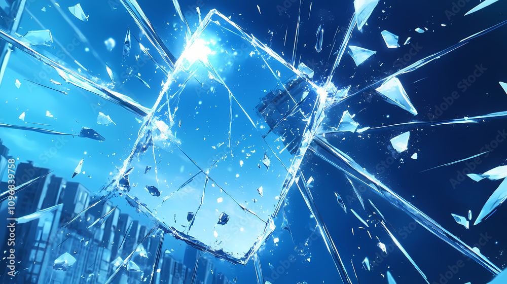 Abstract white glass crackle effects creating a shattered mirror ...