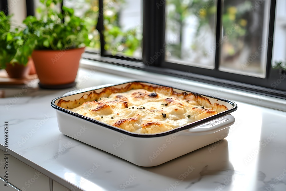 A Large Oven Dish Of Creamy Cauliflower Gratin Gratin De Chou Fleur a-large-oven-dish-of-creamy-cauliflower-gratin-gratin-de-chou-fleur
