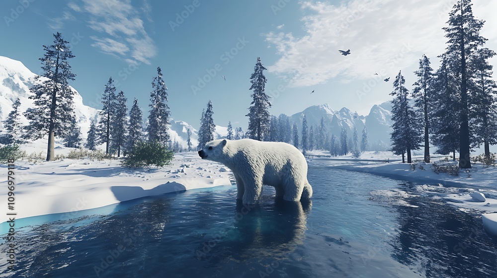 A digital simulation of an arctic ecosystem showing species ...