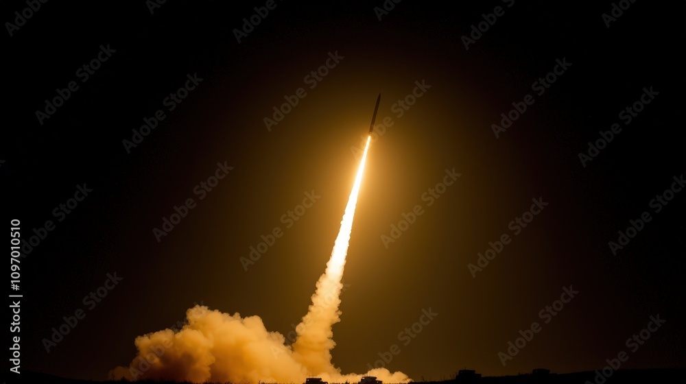 Missile Launches: Power and Symbolism in the Night Sky Stock Photo ...