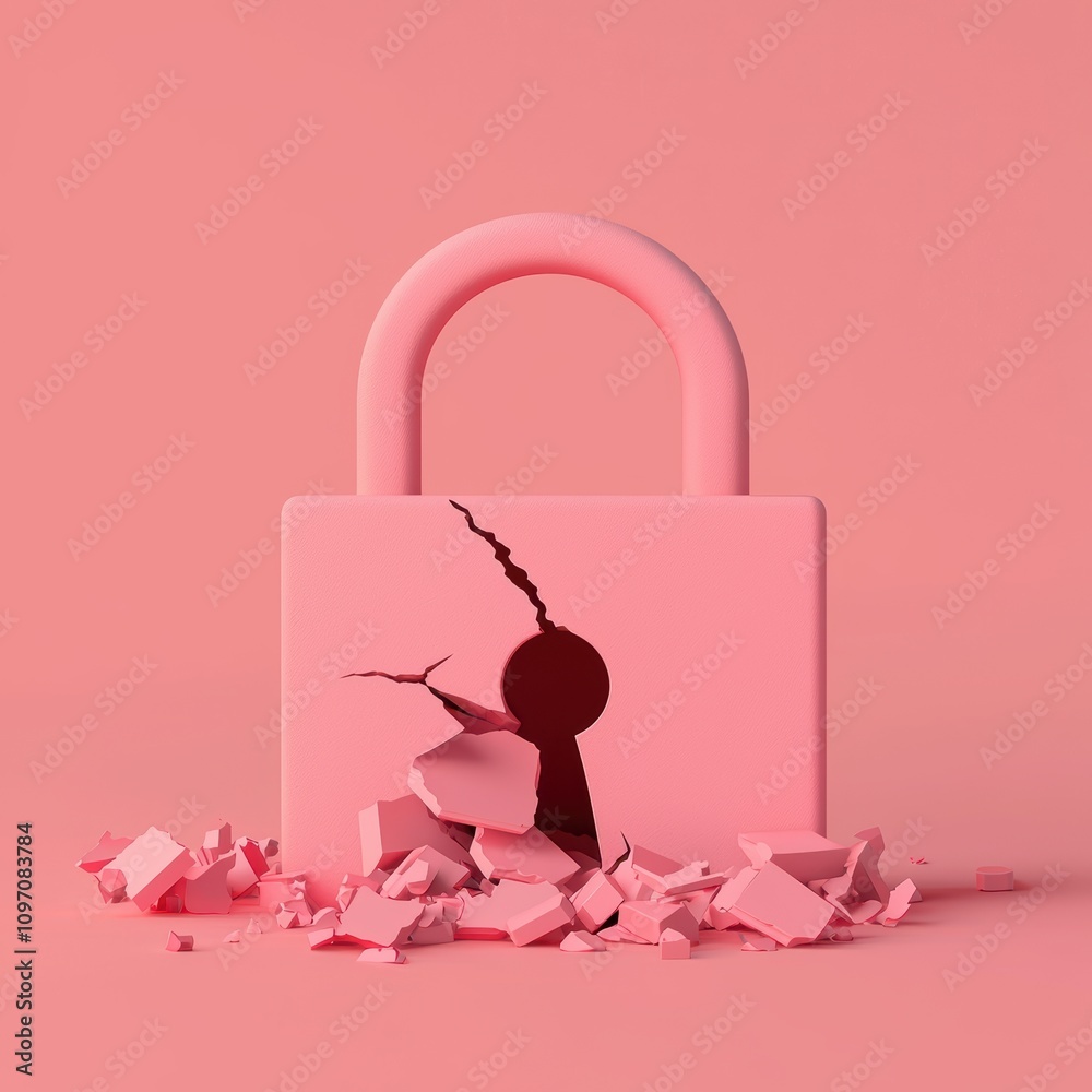 Exposure of phishing concept. Pink padlock with a cracked design on a ...