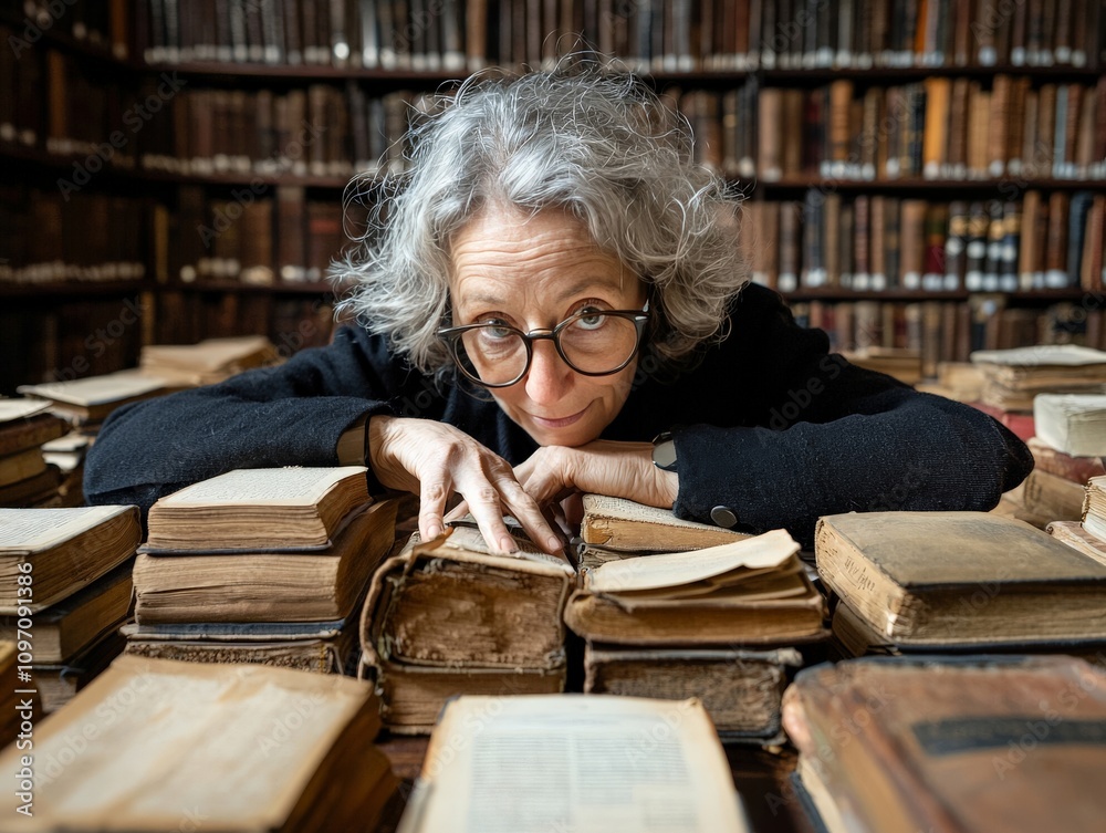 A librarian reviewing archival materials in a historical section of the ...