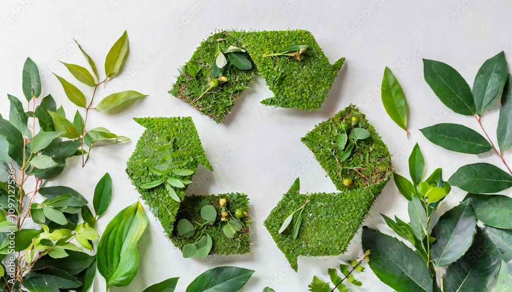 Green Recycling Symbol Composed of Natural Leaves and Eco-Friendly ...
