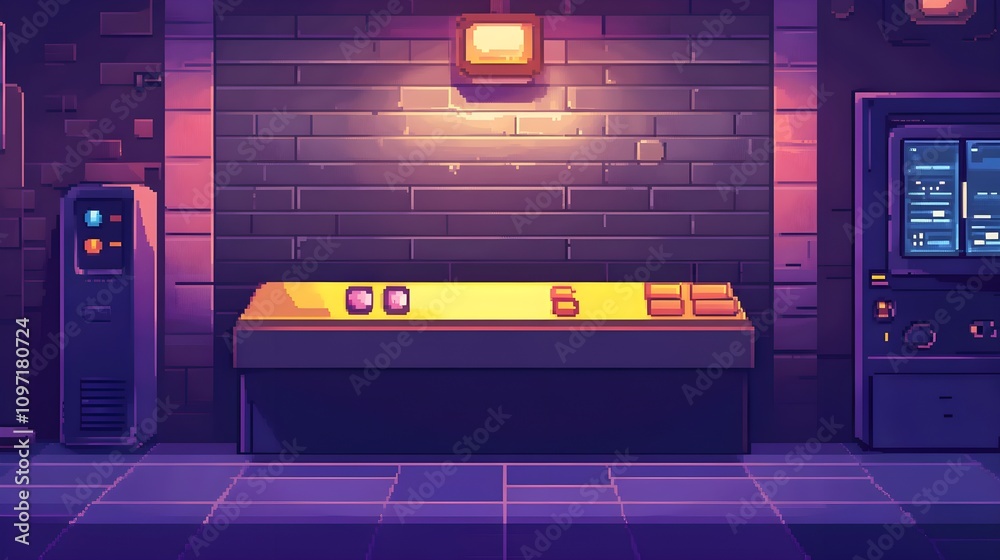 pixel art game background with button level up game design concept in ...