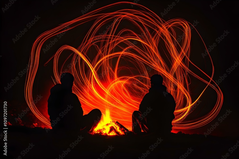 A striking digital representation of a cozy fireside scene, where two ...